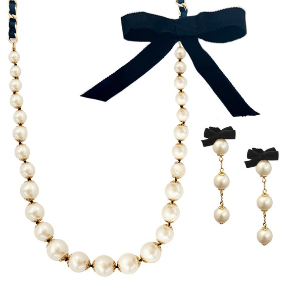 kate spade | Jewelry | Kate Spade Ribbon And Pearls Necklace Earrings ...
